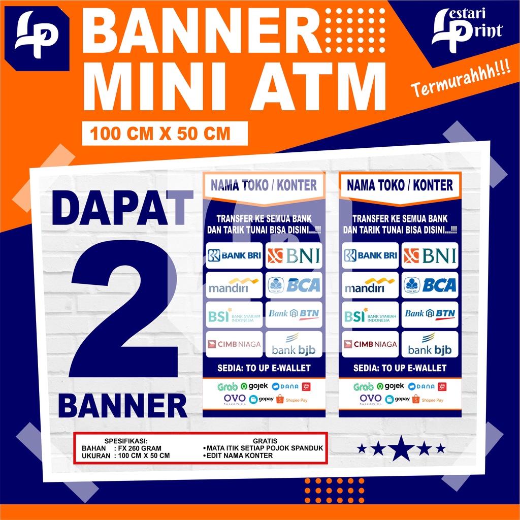 Jual SPANDUK BANNER MINI ATM / 100CM X 50CM / BELI SATU DAPAT SATU ...