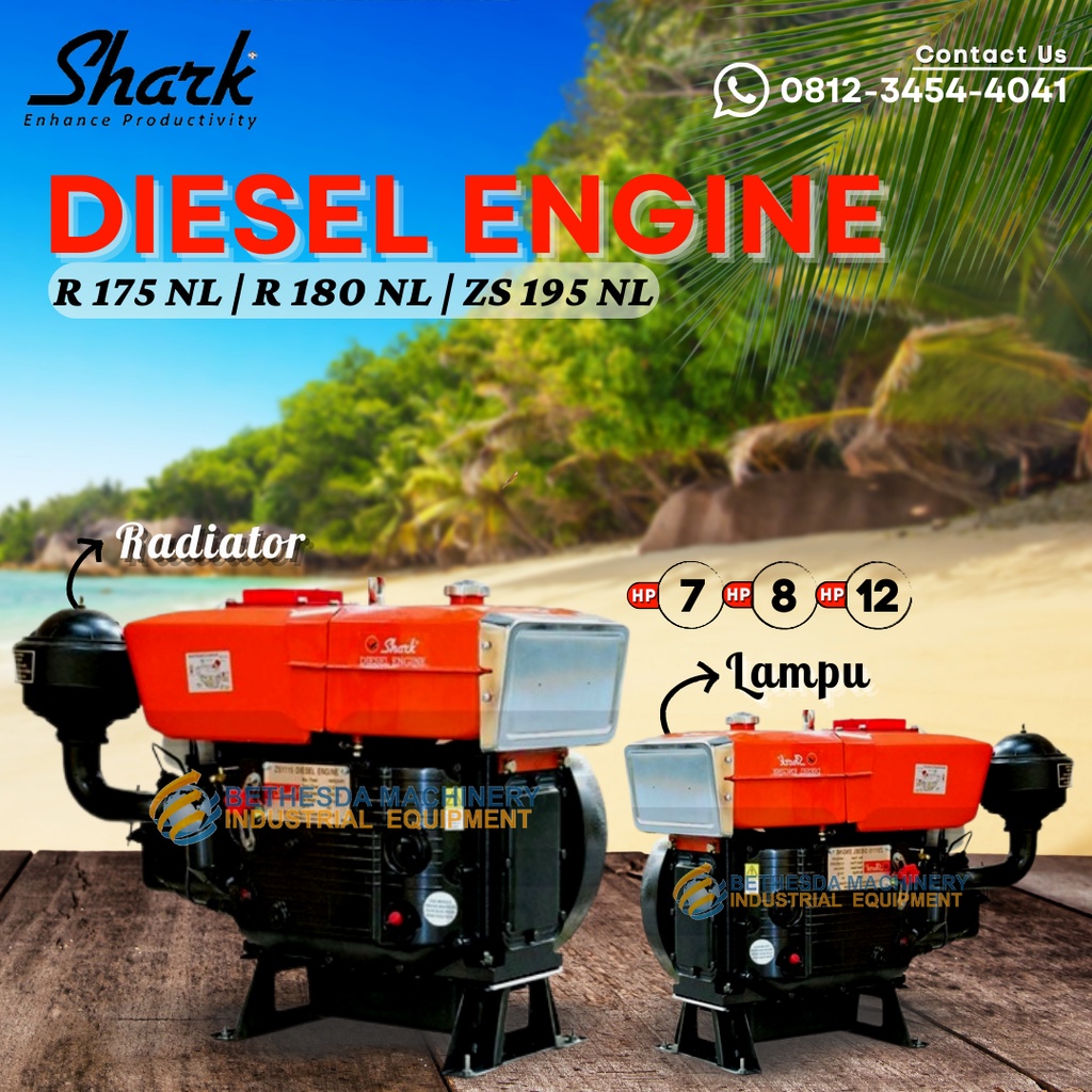 Jual Mesin Penggerak Diesel 7PK Shark engine 8 HP Radiator Lampu NL 12Hp | Shopee Indonesia