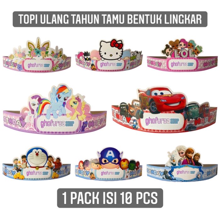 Jual TOPI ULANG TAHUN 10 PCS MAHKOTA HBD KARAKTER ANIMASI KARTUN LUCU ...
