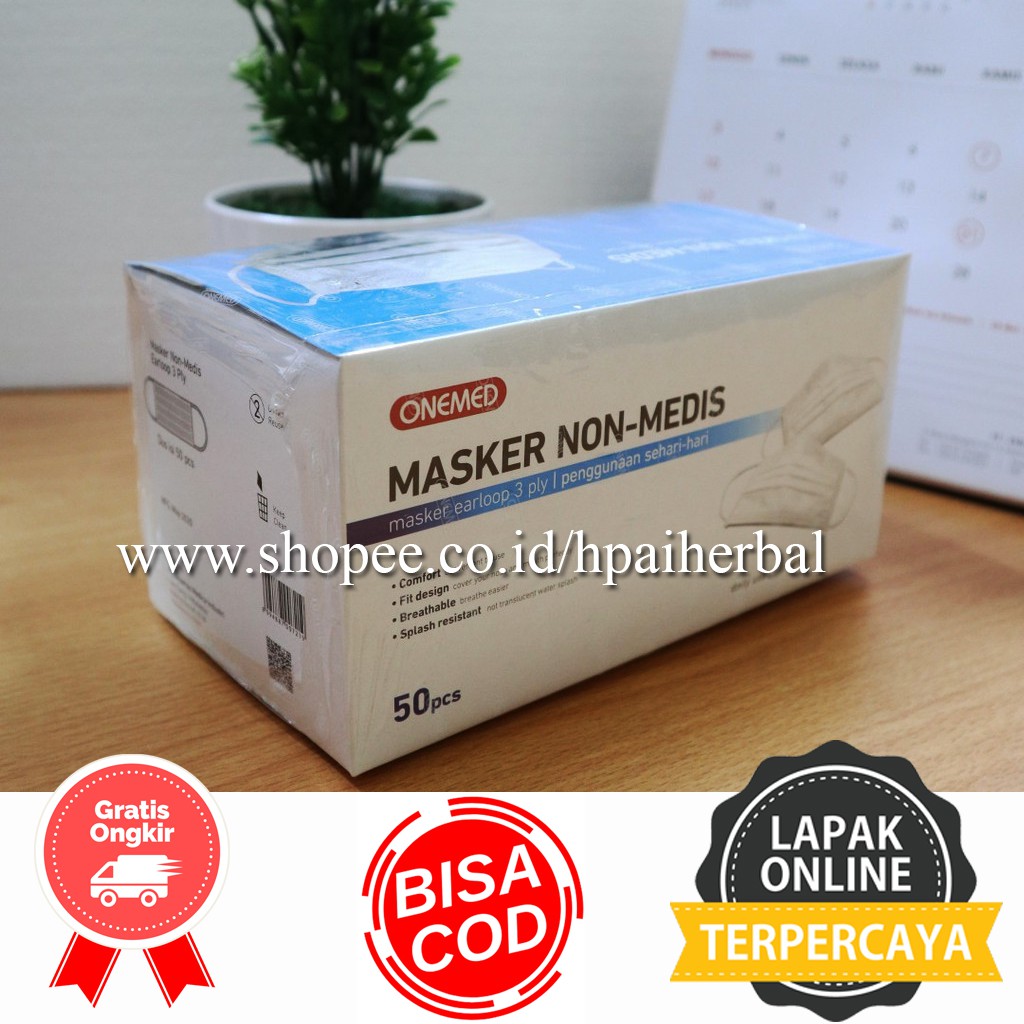 Jual Masker Onemed PUTIH Earloop Medis 3 ply Isi 50 pcs / Masker ...
