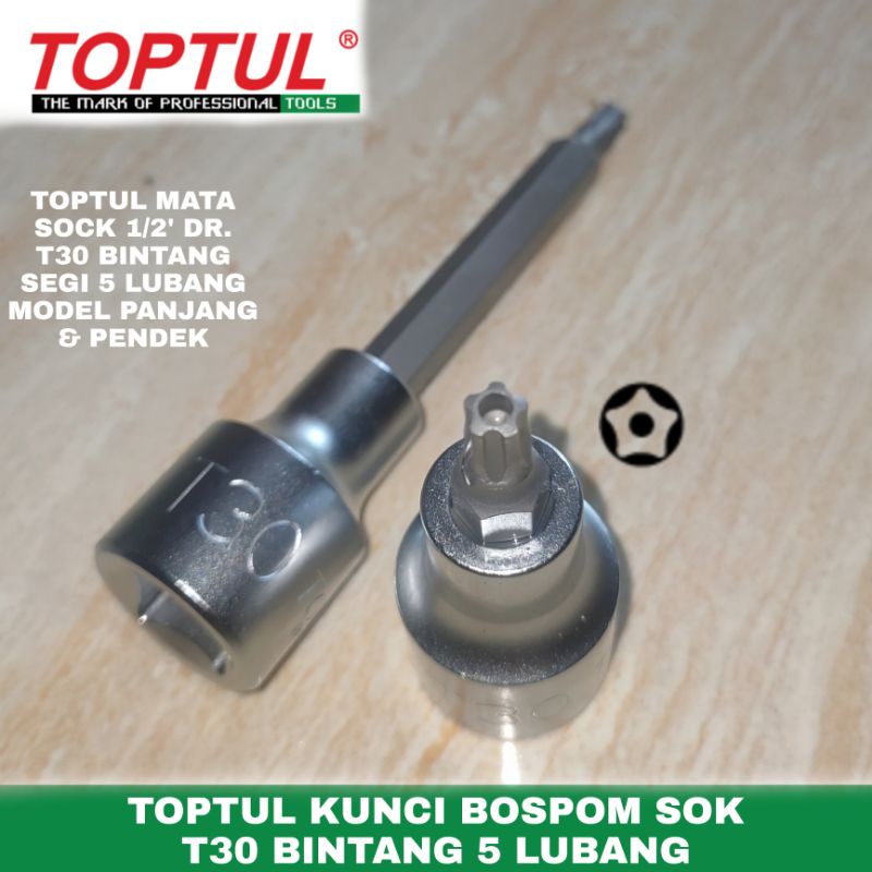 Jual MATA KUNCI SOCK SOK BINTANG SEGI 5 LUBANG TORX 1/2" x T30 PANJANG ...