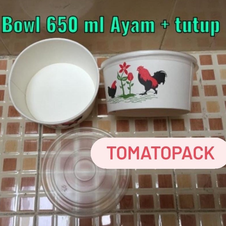 Jual Paper bowl 650 ml/mangkok seri ayam + tutup / mangkok makanan ...