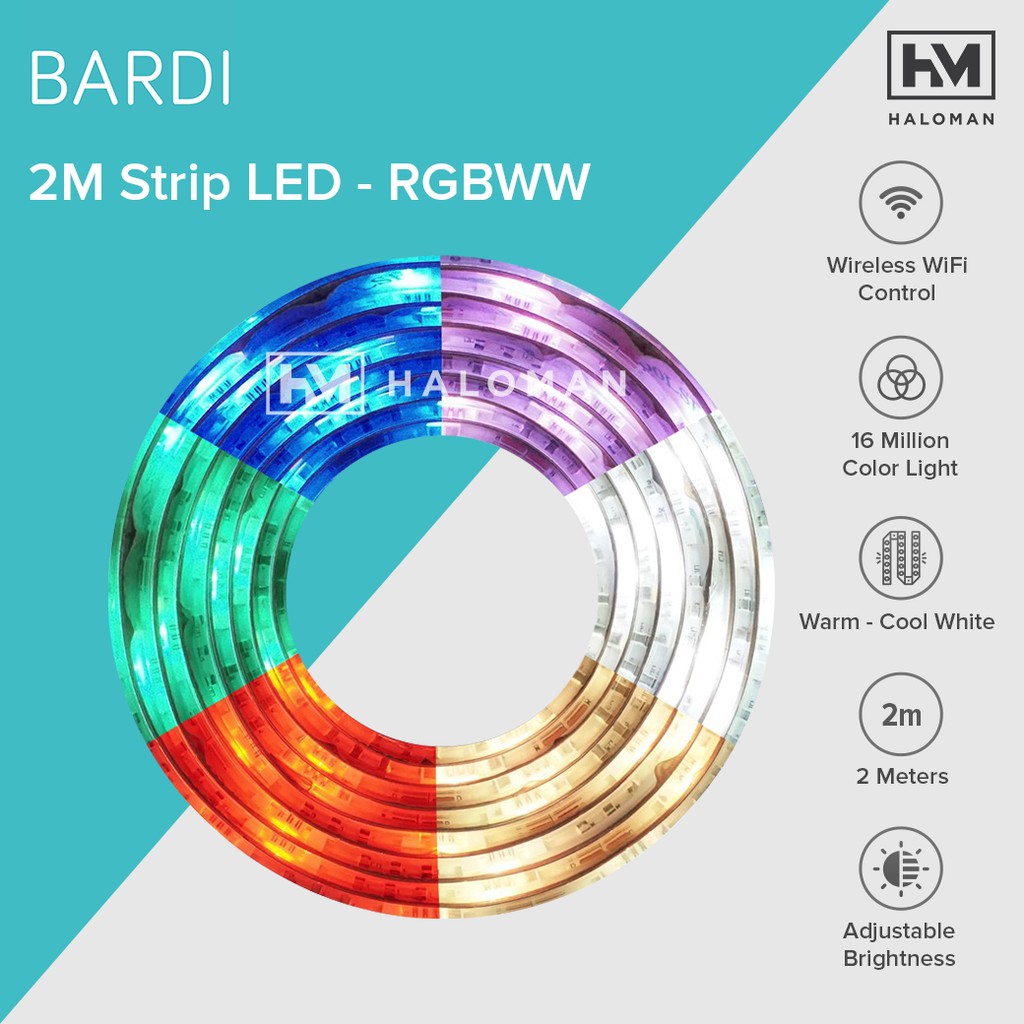 Jual BARDI Smart LED Strip 2m RGBWW Wifi Wireless Home Lampu Pintar IoT ...