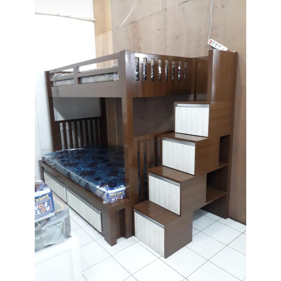 Jual Ranjang Tingkat Kayu dengan Tangga Laci | Shopee Indonesia