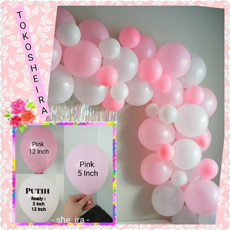 Jual Balon Pink Putih Isi 10 Balon Latex Polos Doff 5 12 Inch Backdrop ...