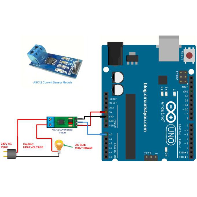 Tutorial How To Measure Ac Current Using Acs712 Hall 54 Off