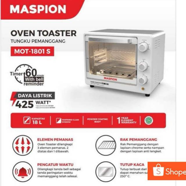 Jual Oven Maspion mot-1801s Pemanggang Kue Toaster Roti 18L 18 Liter ...