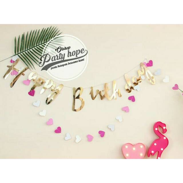 Jual Bunting flag HBD GOLD / banner tulisan cutting gold / banner HBD ...