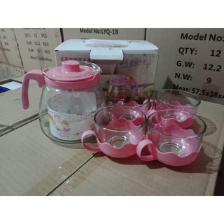 Teapot Teko Set Sun Glass/ TEKO SET /TEKO GELAS/ TEMPAT TEH 5 in 1 ...