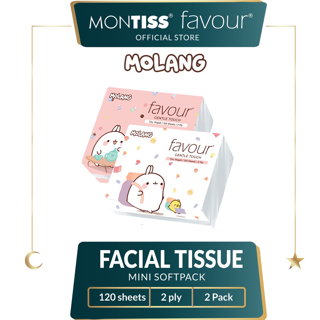 Jual Favour Molang Mini Facial Tissue 120 Sheets 2 in 1 | Shopee Indonesia