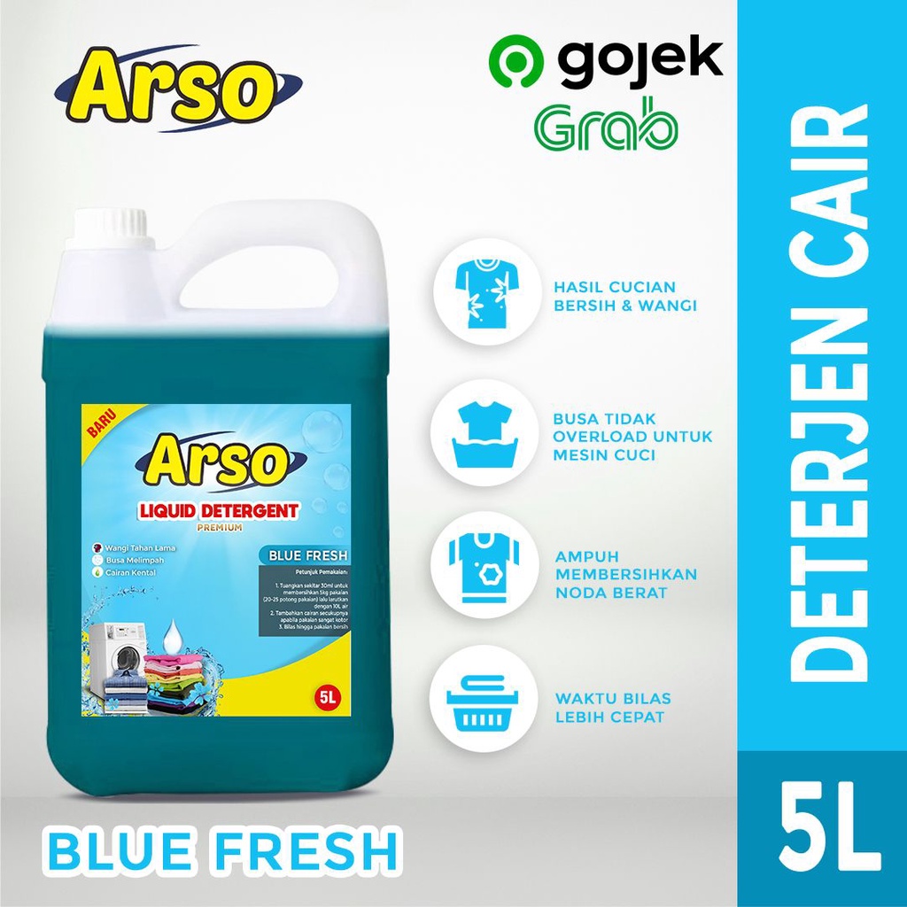 Jual Arso Deterjen Cair Laundry 5 Liter EKONOMIS (GOJEK/GRAB) | Shopee ...