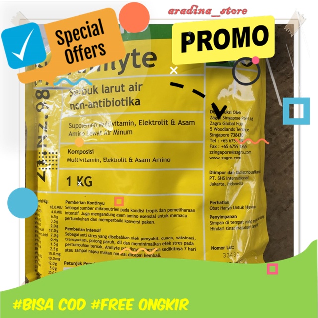 Jual Vitamin Hewan Ternak Amilyte zagro 1 kg Suplemen Anak Bebek Ayam ...