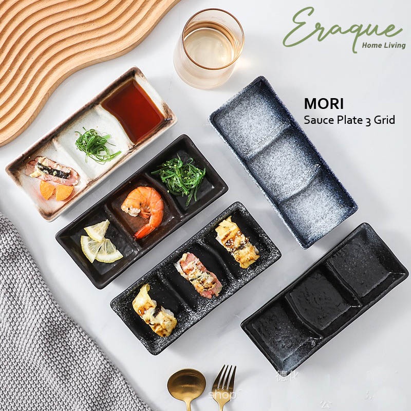 Jual Mori Sauce Plate 3 Grid / Tempat Piring Keramik Saus Bumbu Cabe ...