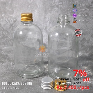 Jual Botol kaca bening 270ml boston tutup alumunium silver/emas ...