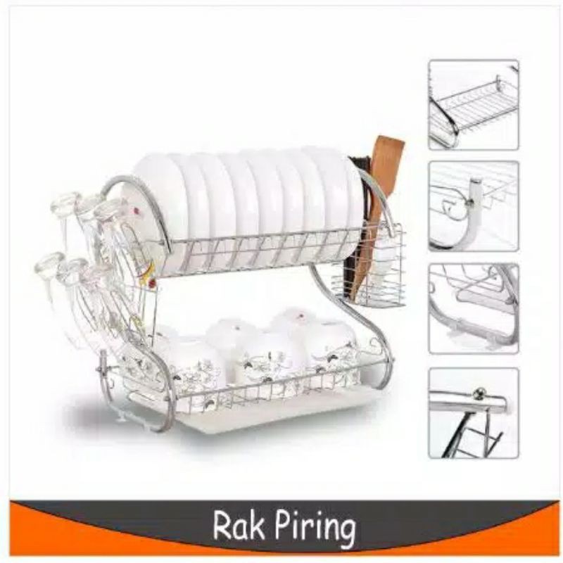 Jual Rak Piring Stainless steel Minimalis 2 Tingkat Peralatan Dapur ...
