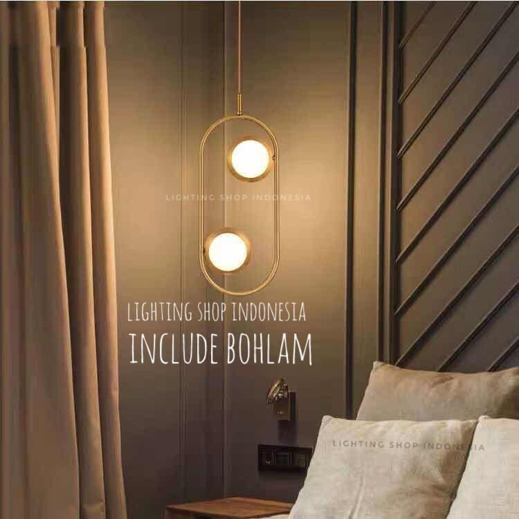Jual Lampu gantung led oval minimalis modern 2 lampu bulat gold 2x7W ...