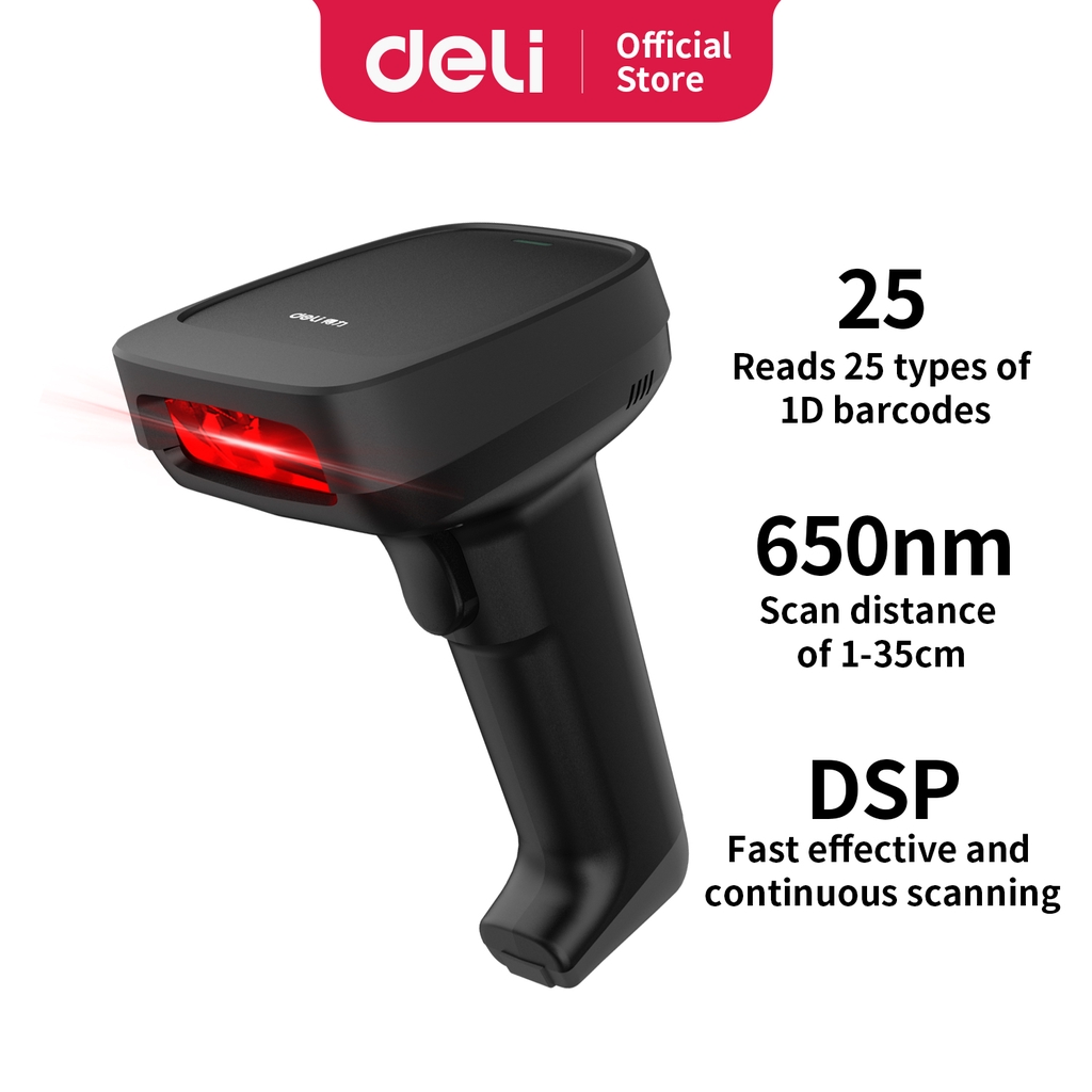 Jual Deli Handheld Barcode Scanner Alat Pembaca Barcode E14953 | Shopee ...