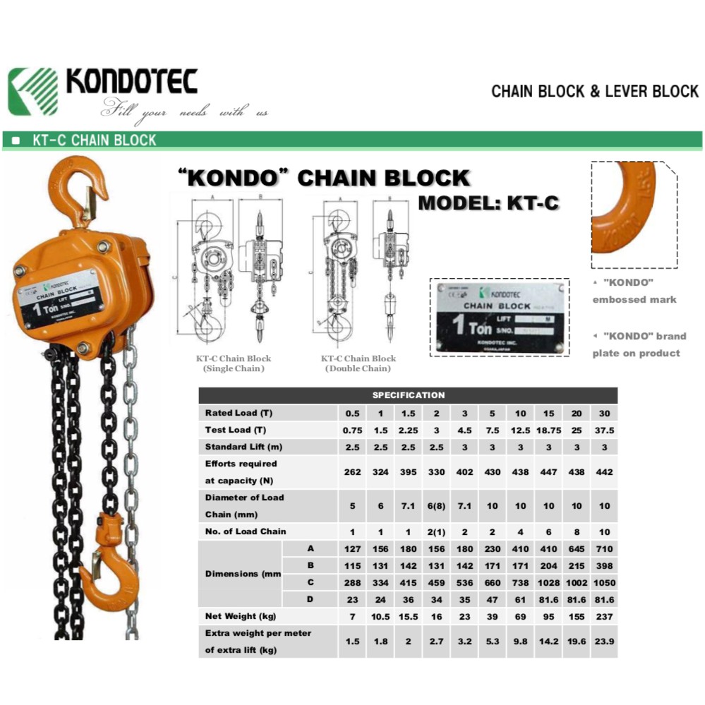 Jual Kondotec Chain Block Capacity 1.5 Ton x 3 Meter - Made in JAPAN ...