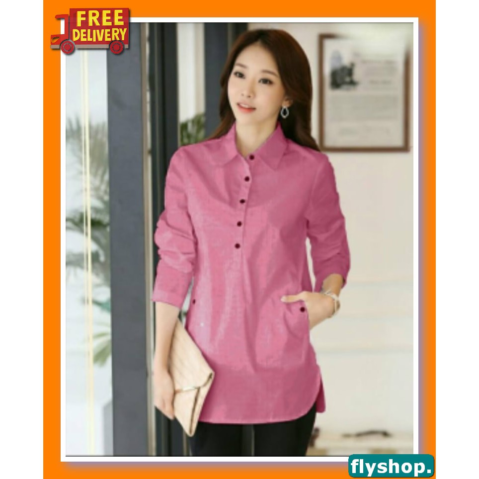 Jual Kemeja Kerja Wanita Lengan Panjang Model Korea Terbaru Kekinian B ...