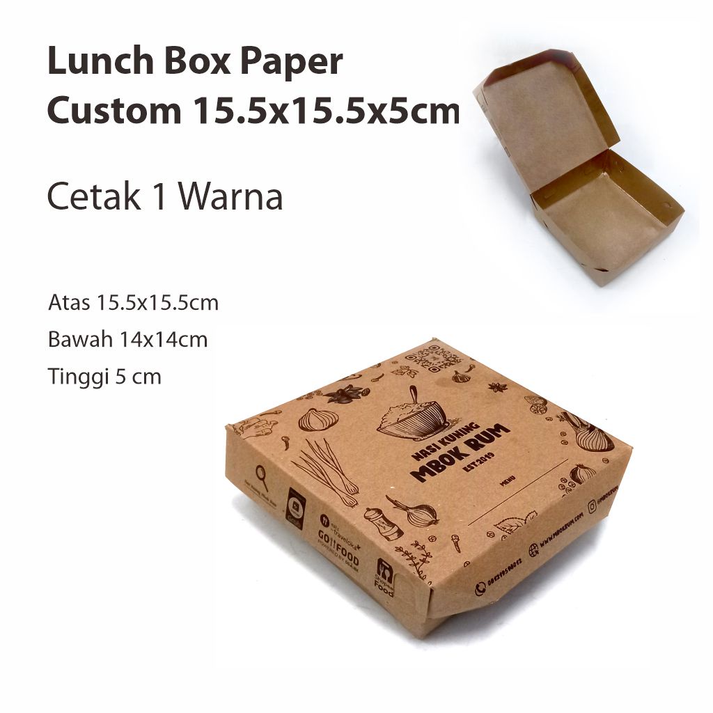 Lunch Box Paper Custom 15.5x15.5x5cm / paper box Lunch / Kotak Makanan ...