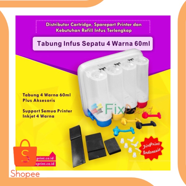 Jual Tabung Tinta Infus CISS Modifikasi 4 Warna 4W 60ml Printer Canon ...