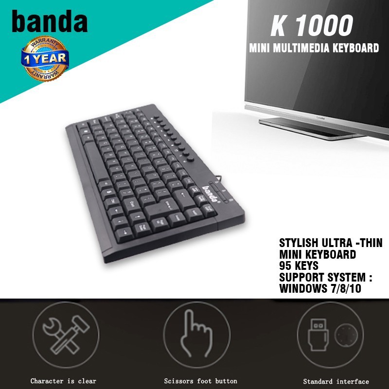 Jual Keyboard Mini Multimedia Banda K1000/ K-1000 Wired USB Indonesia ...