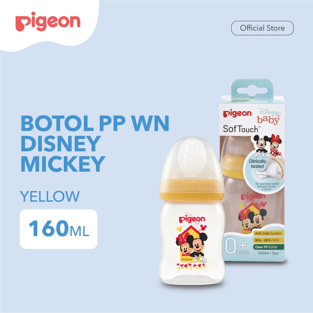 Jual PIGEON Botol PP Clear Wide Neck Mickey 160Ml - Yellow | Shopee Indonesia