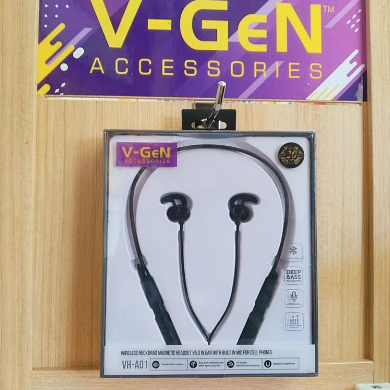Jual HEADSET BLUETOOTH V-GEN VH-A01 NECKBAND MAGNETIC VERSI 5.0 ...
