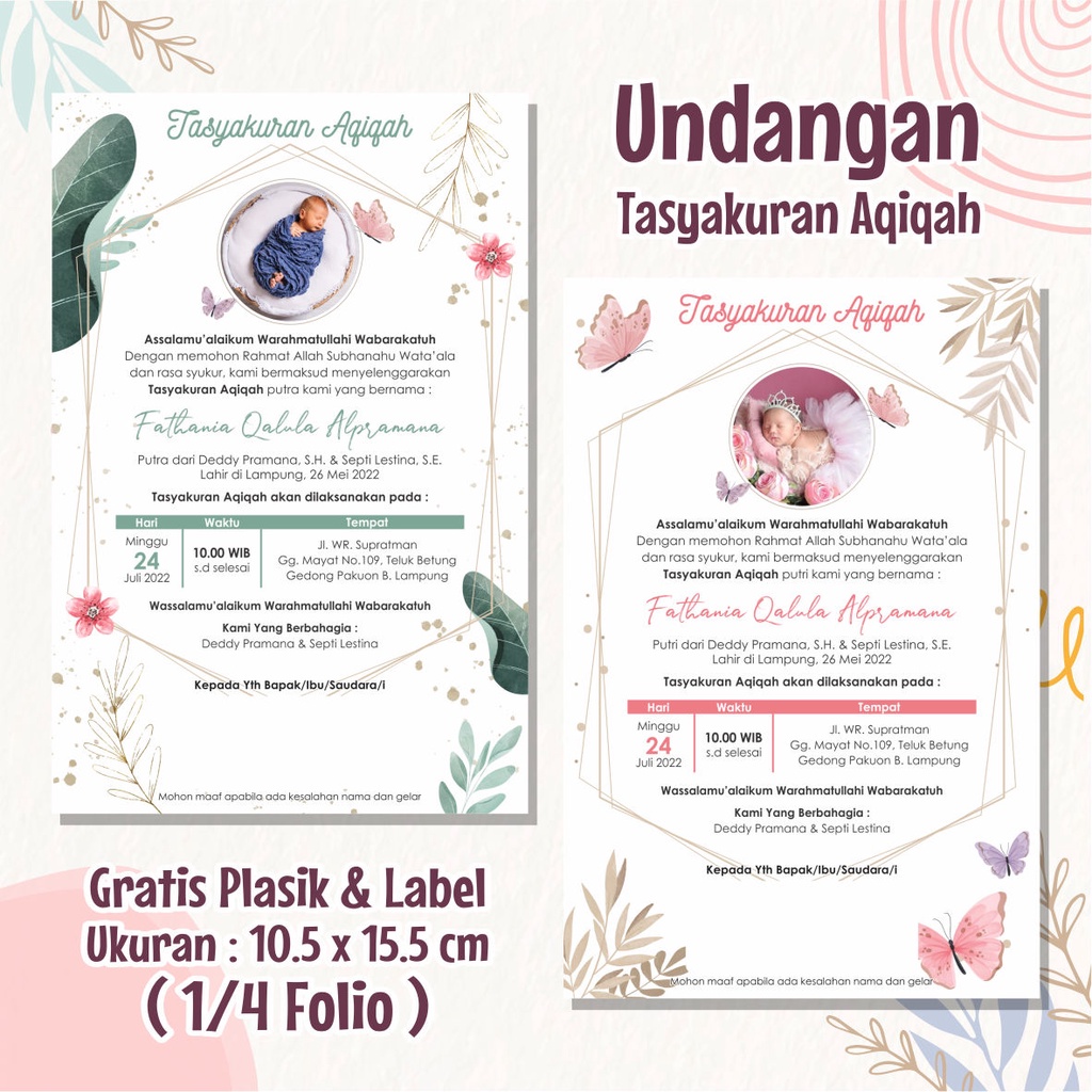 Jual Undangan Aqiqah / Undangan Tasyakuran Aqiqah / Undangan Bayi ...