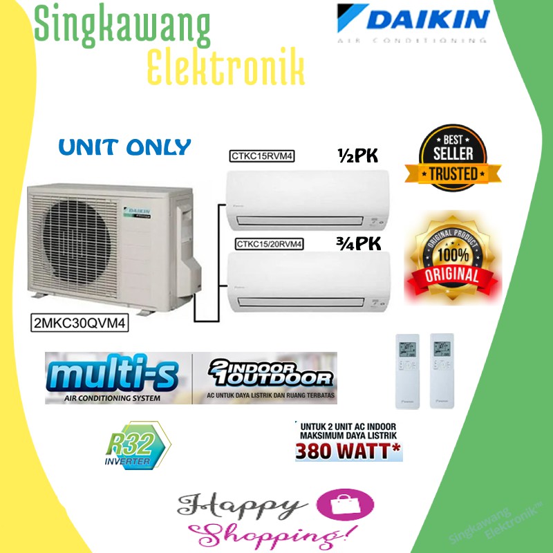Jual AC DAIKIN MULTI S INVERTER 2MKC30QVM4 (CTKC15 + CTKC20) R32 UNIT ONLY Indonesia|Shopee ...