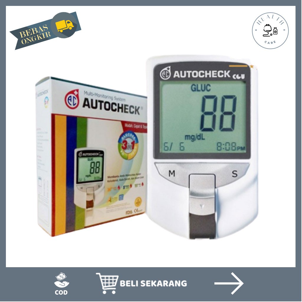 Jual Alat Cek Darah Autocheck GCU 3 in 1 Gula Kolesterol Asam Urat 25 ...