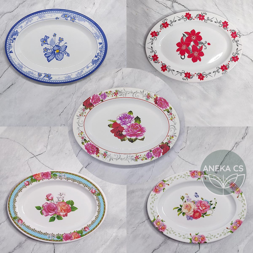 Jual Piring Oval Melamin 12 Inch - Piring Motif Bunga - Piring Saji ...