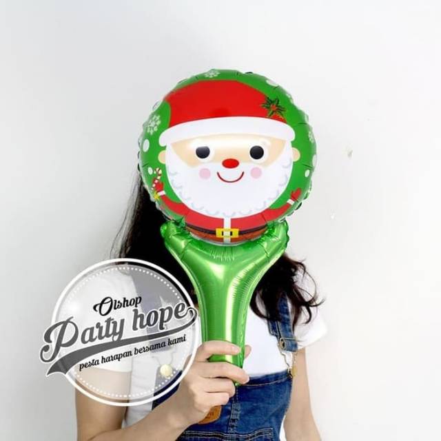Jual balon pentung natal 4 / balon santa hijau / merry xmas / balon ...