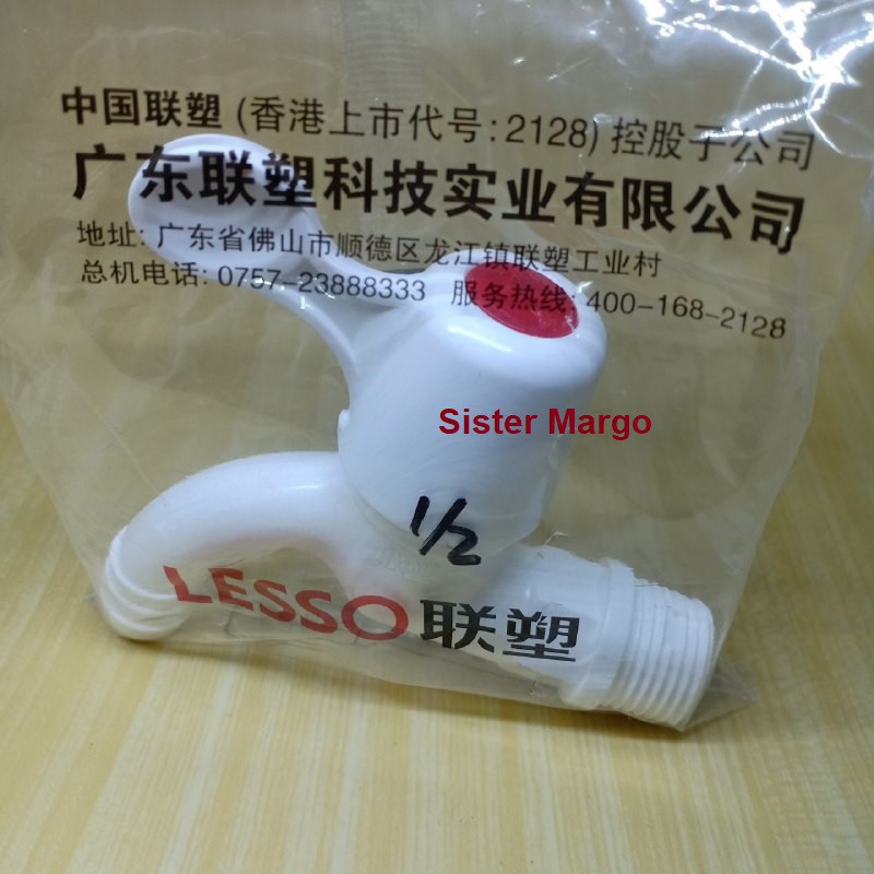 Jual Keran Air Lesso Kran Kamar Mandi Kran Taman Kran Tembok 1/2 Inchi Plastik PVC Putih Murah ...