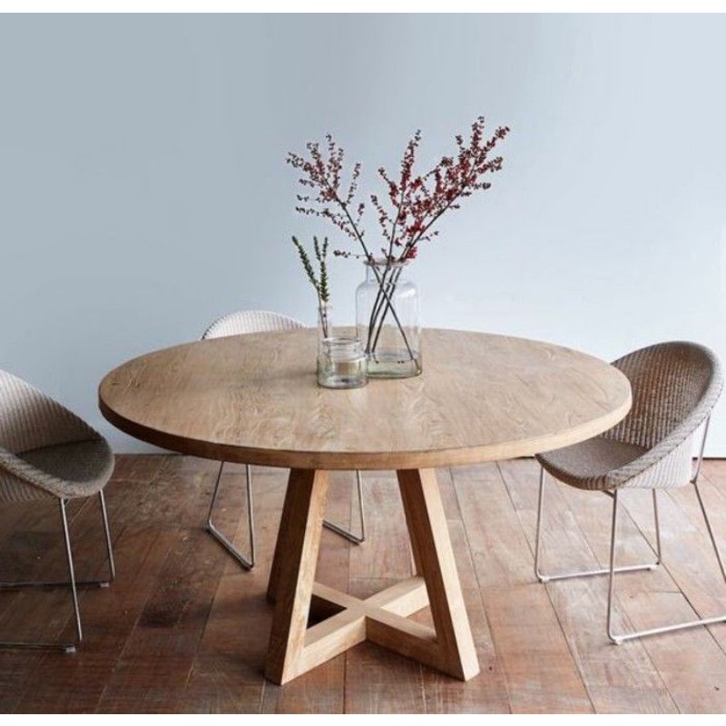 Jual meja bulat/round coffee table kayu jati Indonesia|Shopee Indonesia