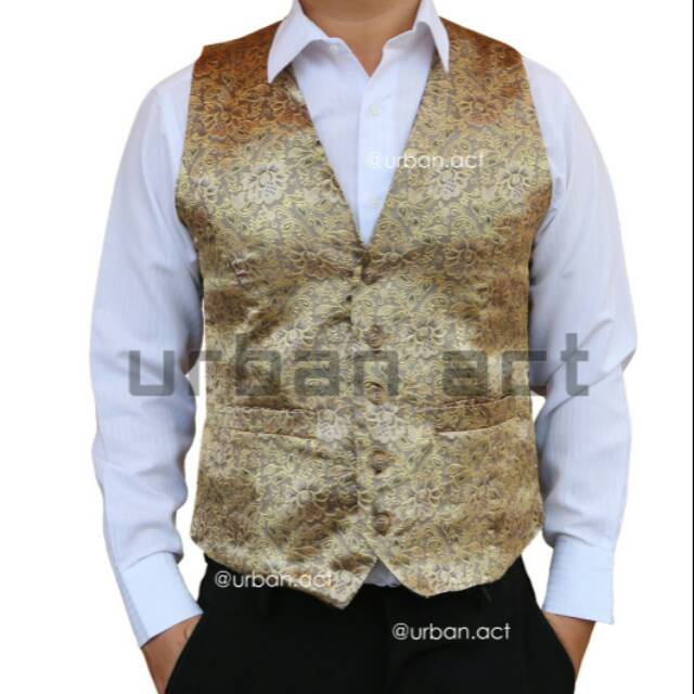 Jual Vest rompi warna silver motif emas elegan urban act | Shopee Indonesia