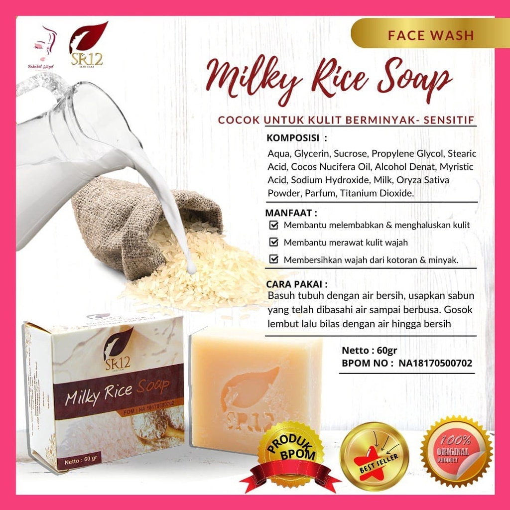 Jual Milky Rice Soap /Milky Rice Soap SR12 / Milky Rice / Sabun Beras / Sabun Beras SR12 / Sabun ...