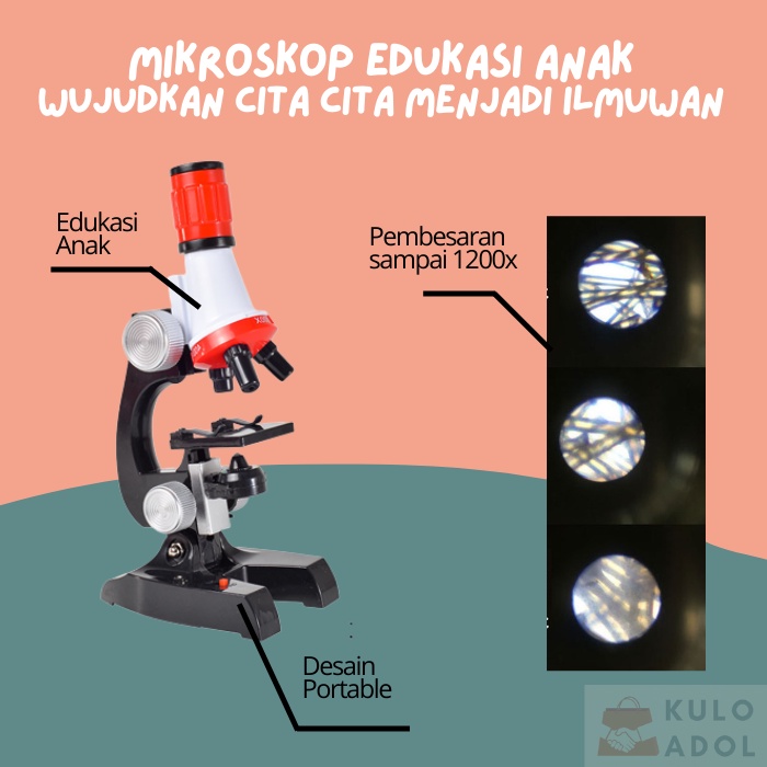 Jual Mikroskop Anak Edukasi Microscop Siswa Pembesaran 100X 400X 1200X ...