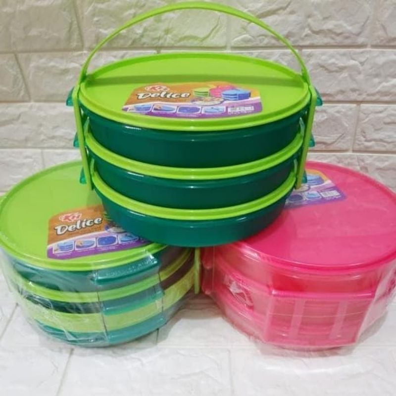 Jual Rantang Catering Bulat Susun 3 KH Delice Rantang Plastik Sekat 5 ...