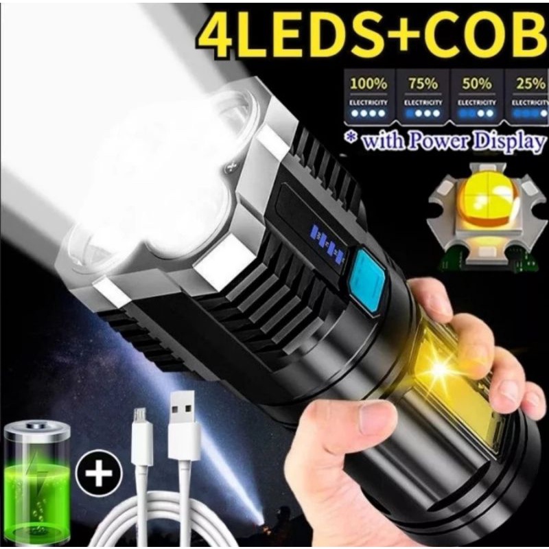 Jual Senter Tangan 4 Led 48W 20W / Senter Cas 4 Mata Super Terang Murah ...