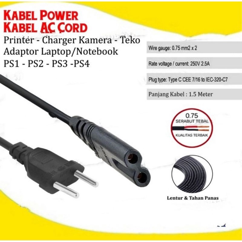 Jual Kabel listrik angka 8 ac cord 220V adaptor power supply colokan ...