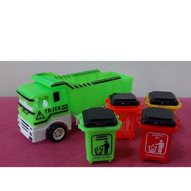 Jual MT 53 MAINAN MOBIL TRUCK SAMPAH PLUS 4 TEMPAT SAMPAH UKURAN MINI ...