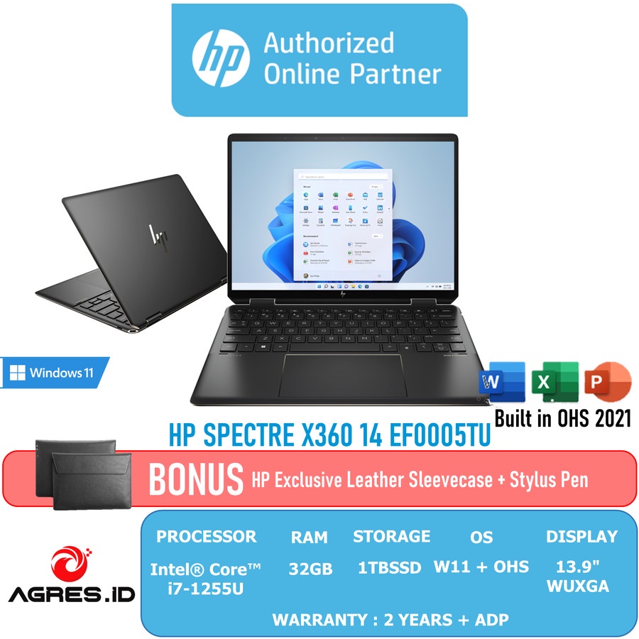 Jual LAPTOP HP SPECTRE X360 14 EF0003TU/EF0005TU 2IN1 TOUCH / I7 1255U / INTEL XE/ 32GB 1TBSSD ...