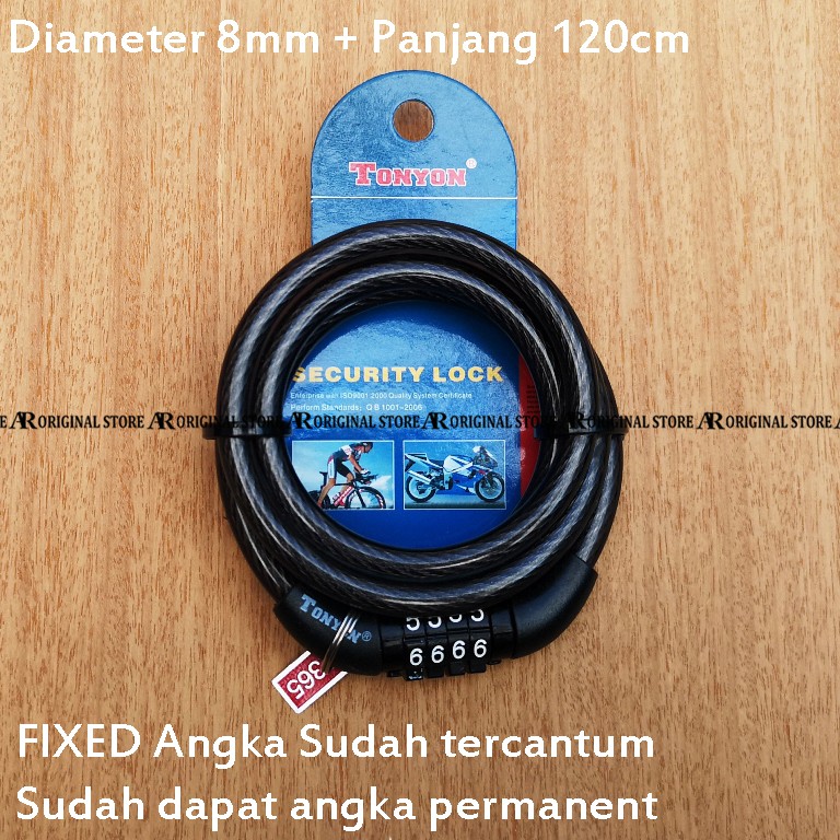Kunci Sepeda Spiral Kombinasi Angka Kunci Gembok Spiral TONYON 8mm 120cm Pengaman Helm Motor ...
