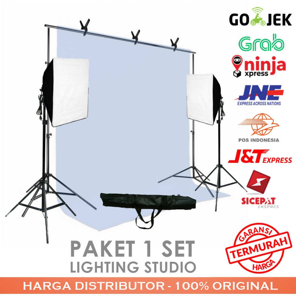 Jual Paket lighting foto studio set background stand softbox lampu ...