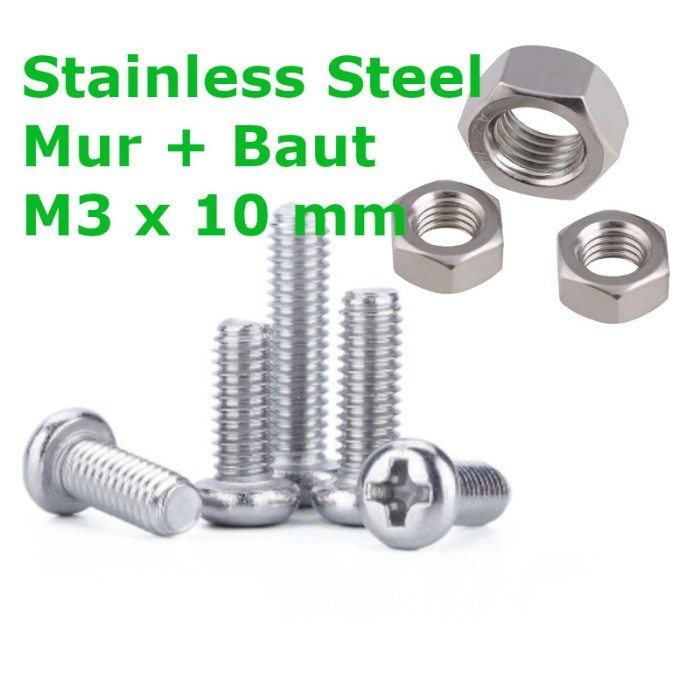 Jual Mur Baut M3x10mm Stainless Steel 304 M3 x 10 mm Round Head Screw ...