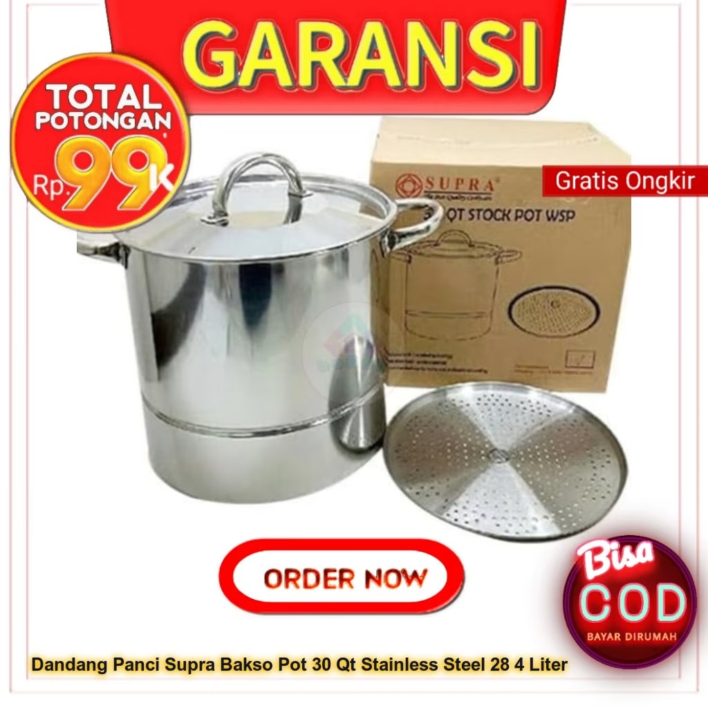 Jual Dandang Panci SUPRA Bakso Pot 30 Qt Stainless Steel 28.4 Liter ...