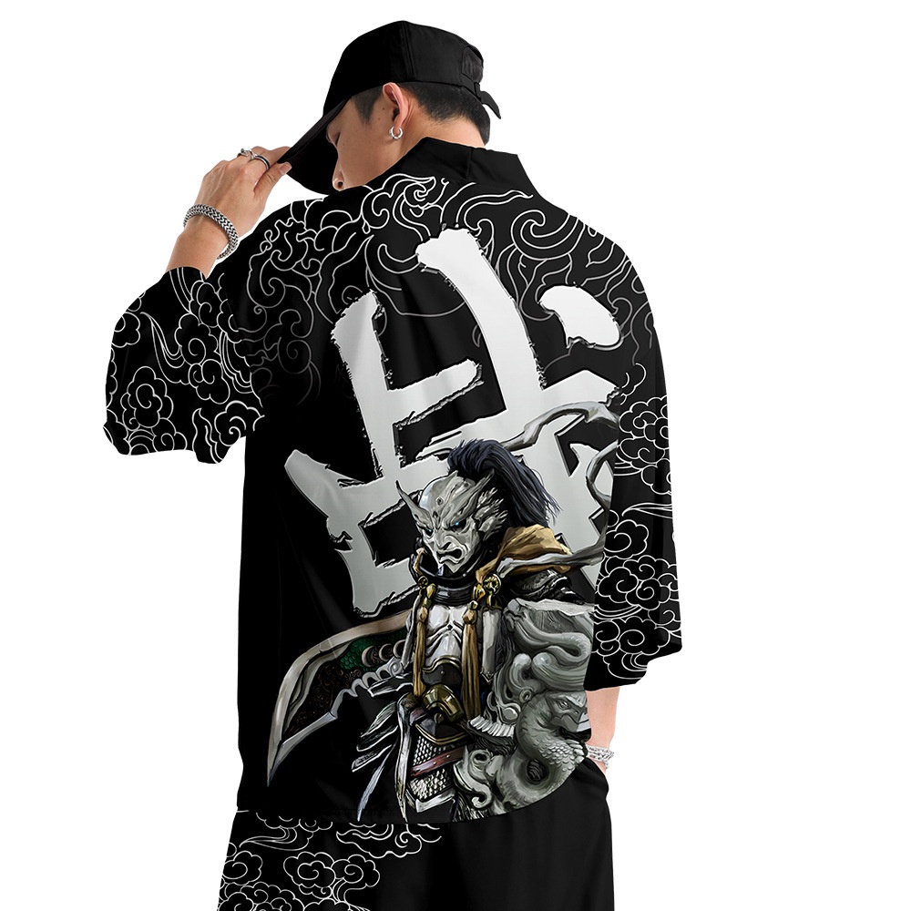 Jual baju 2022 New Black Warrior Loose Oversized Harajuku Kimono ...