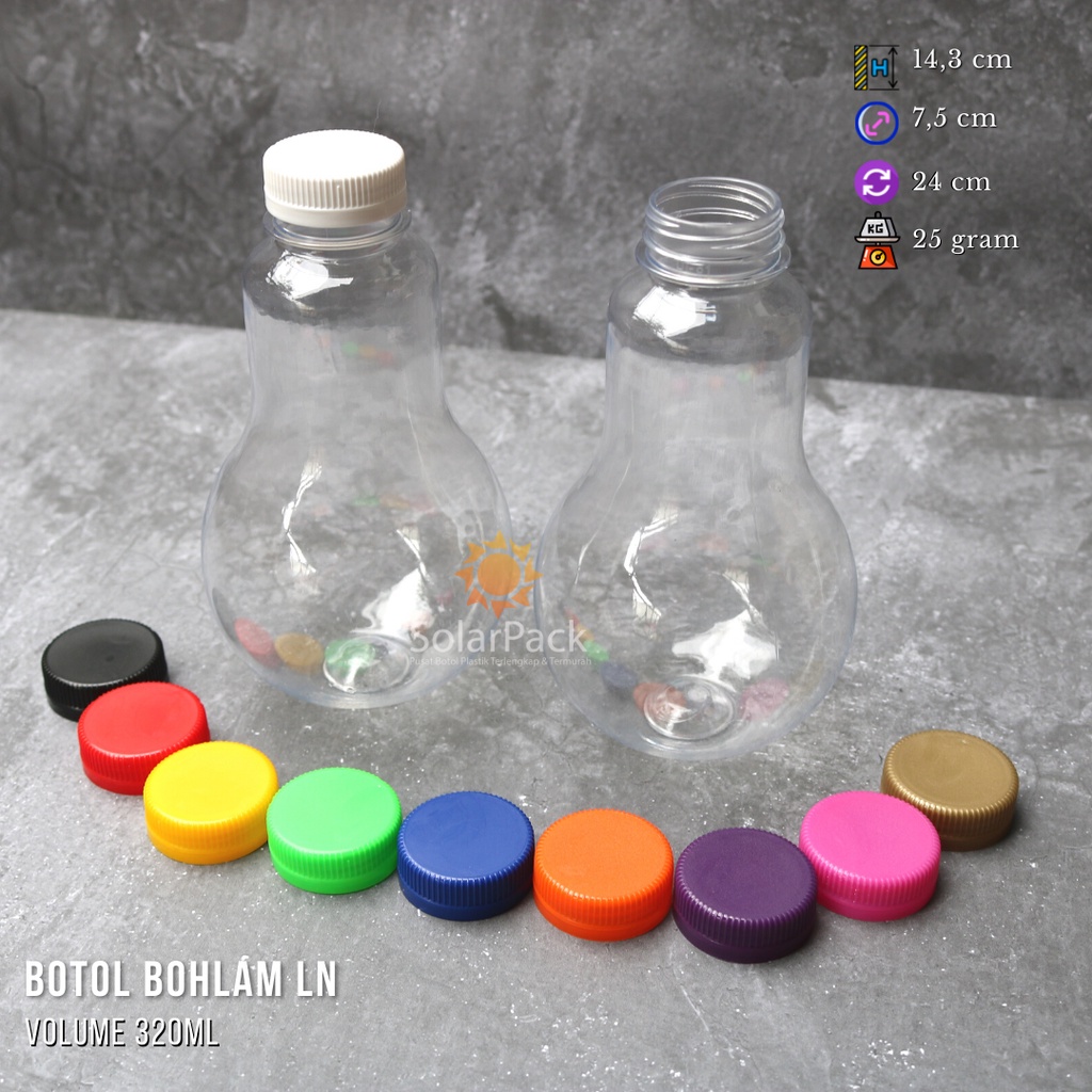 Jual Botol plastik bohlam pet 320ml tutup segel SN warna warni (MINIMAL ...