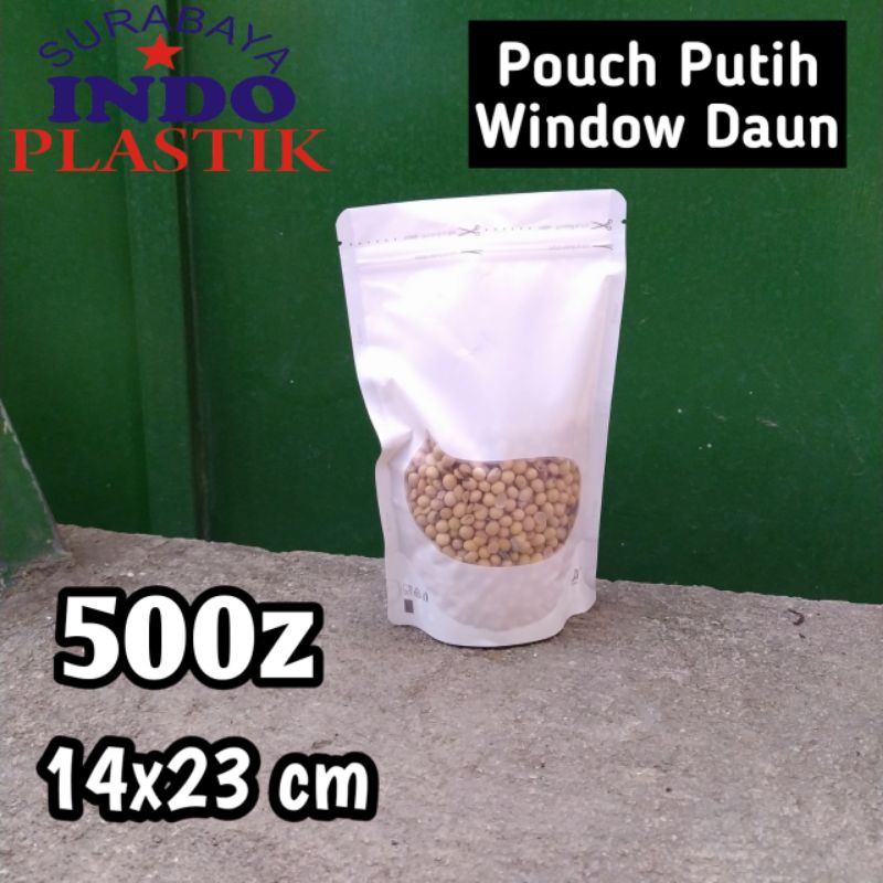 Jual Standing Pouch Putih Doff Window 500gr kemasan kopi plastik klip ...